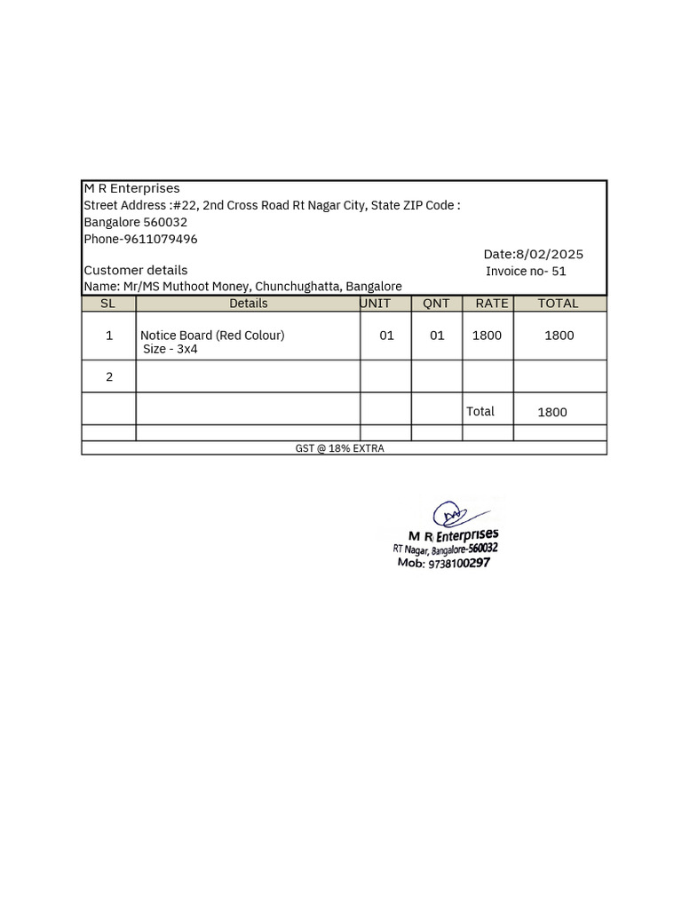Invoice for Notice Board Purchase | PDF