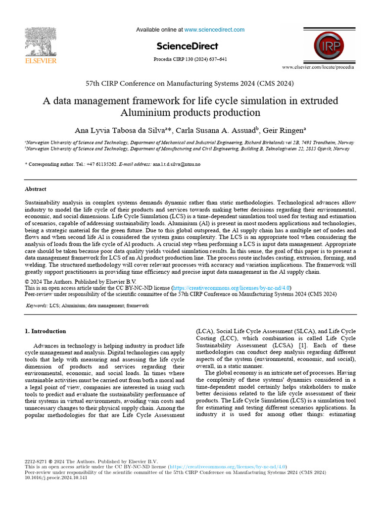A-data-management-framework-for-life-cycle-simulation-in-extru_2024_Procedia | PDF | Life Cycle ...