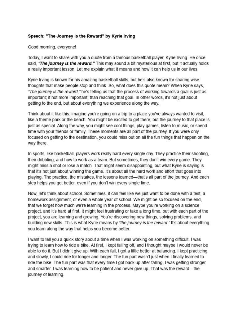 Speech - The Journey Is The Reward - by Kyrie Irving | PDF