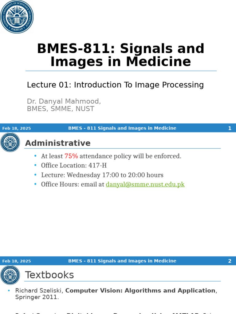 Lecture 1 - Introduction To Image Processing | PDF | Camera Lens | Vision
