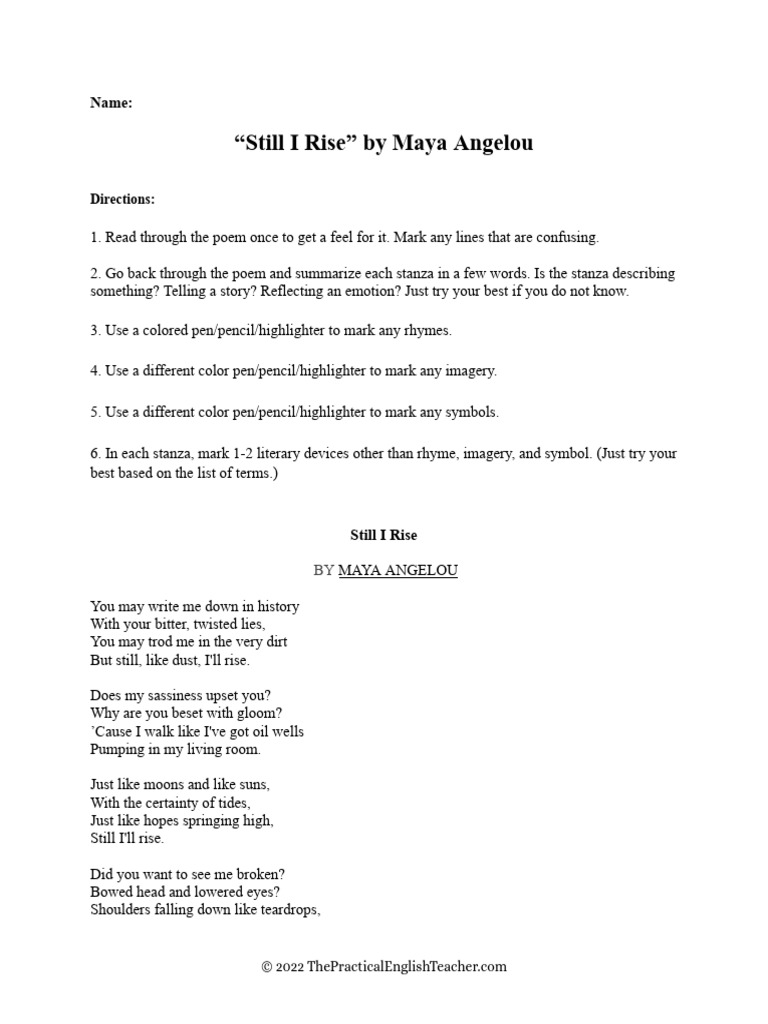 "Still I Rise" Analysis | PDF