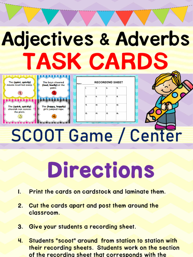AdjectivesandAdverbsGrammarTaskCardsSCOOTGameCenter-1 | PDF | Digital ...