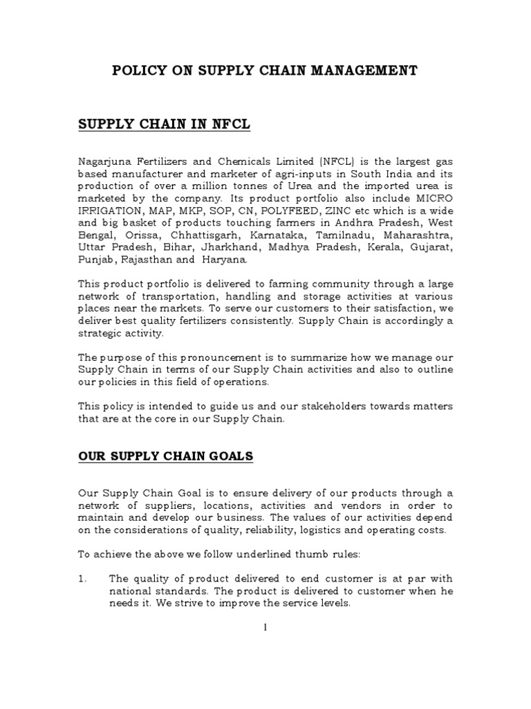 Supply Chain in NFCL | PDF | Supply Chain | Logistics