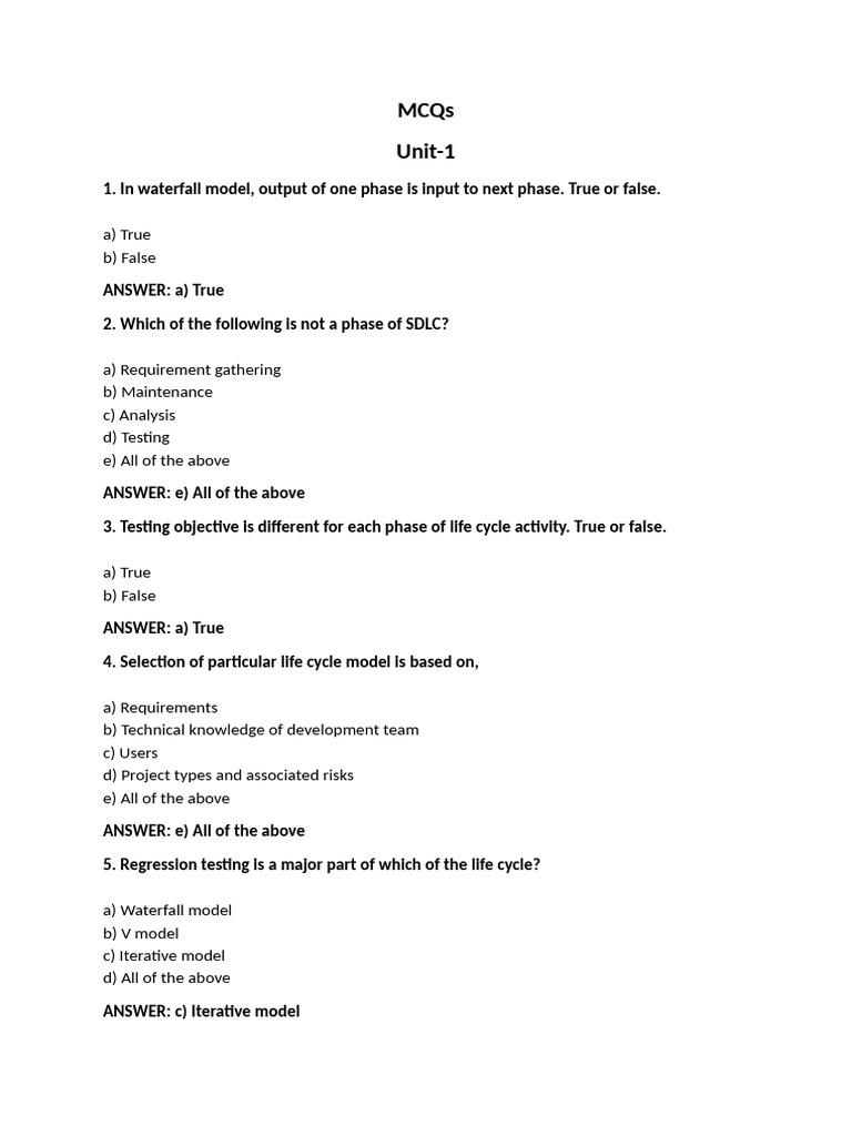 MCQ Unit-1 | PDF | Software Development Process | Computer Engineering