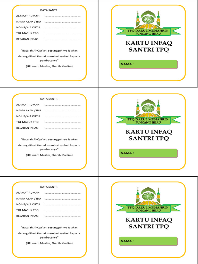 Formulir Data Santri dan Infaq | PDF