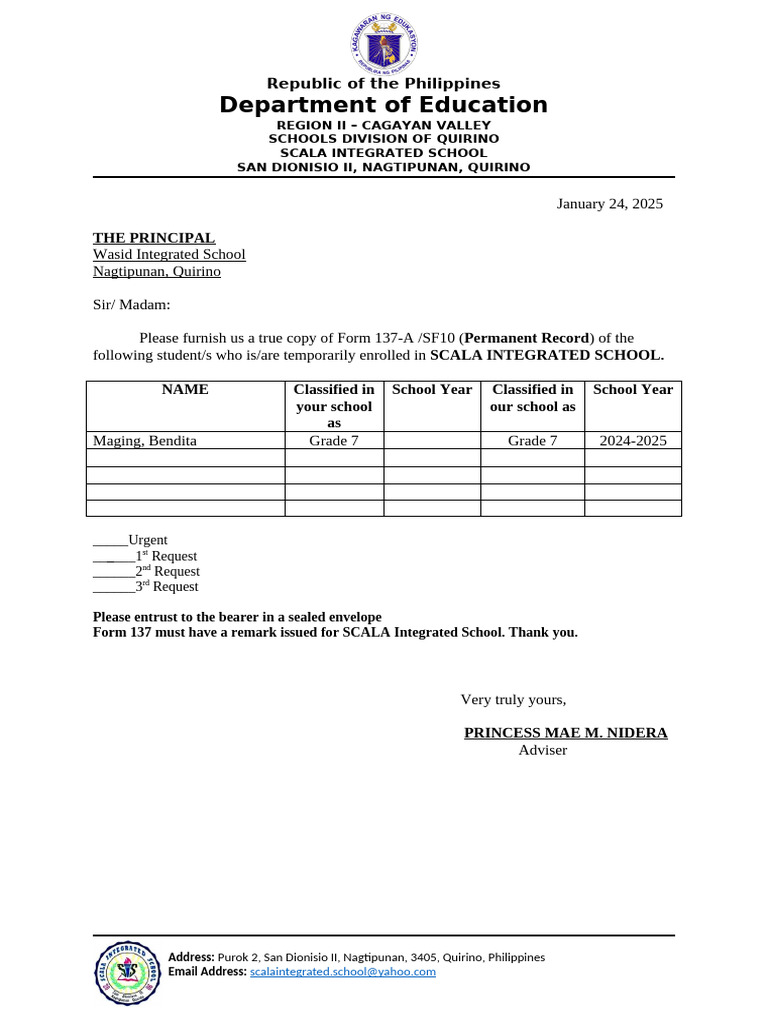 SF10 Letter Copy 2 | PDF | Philippines