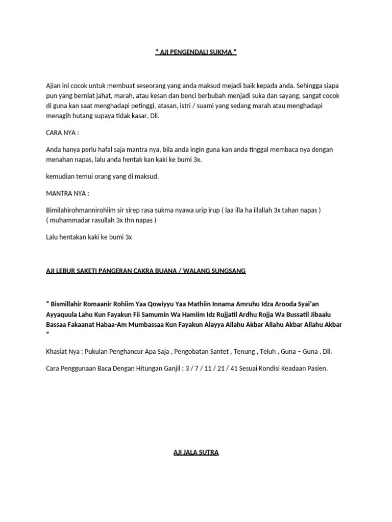 Aji Sirep Pengendali Sukma & Ajian Jala Sutra | PDF