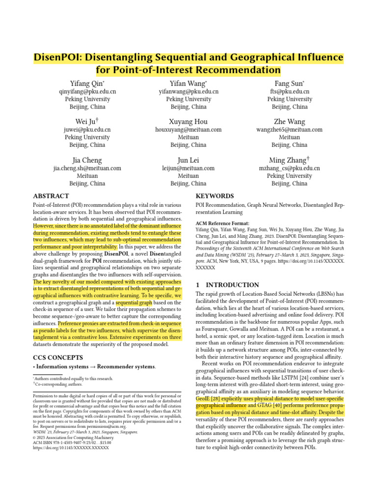 DisenPOI Disentangling Sequential and Geographica | PDF