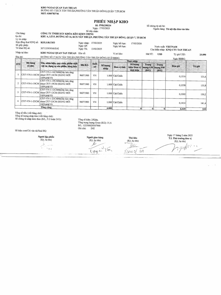 PHIEU NHAP KHO 2 KIEN | PDF