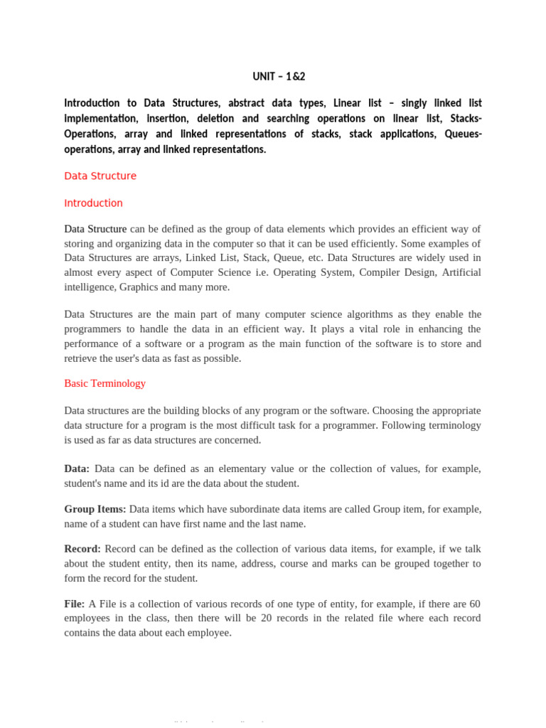Data-Structures Unit-1 2 | PDF | Queue (Abstract Data Type) | Data Structure