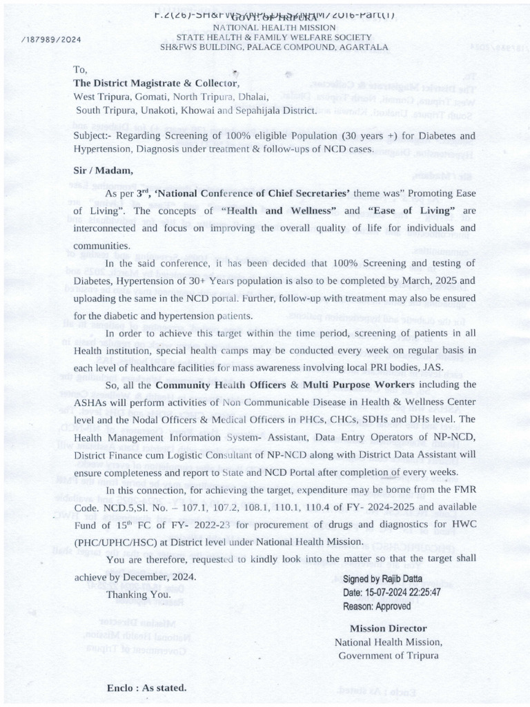 DM Letter For 100 % NCD Screening | PDF | Public Services | Social Programs