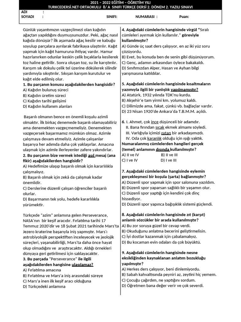 822 Test Turkcedersi.net Salih Emre ONAL | PDF