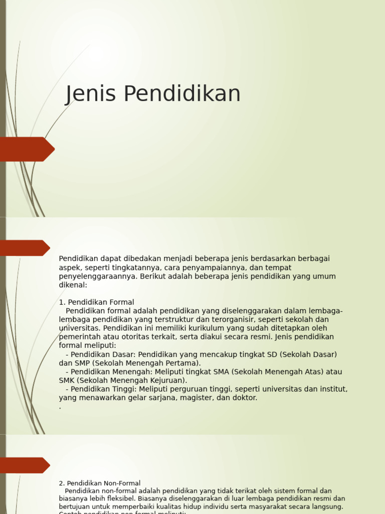 Jenis-Jenis Pendidikan dan Karakteristiknya | PDF
