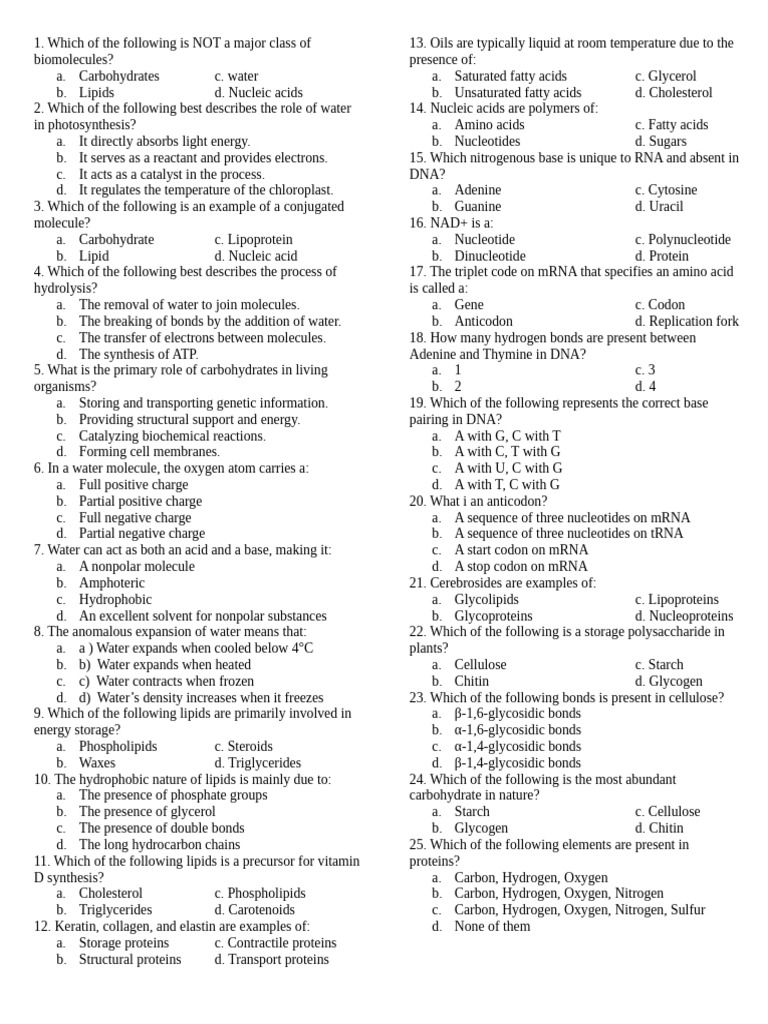 First Year Biomolecules Mcqs 10 Feb | PDF | Nucleic Acids | Nucleotides