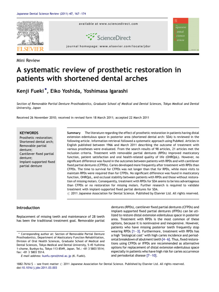 A Systematic Review of Prosthetic Restoration in Pat 2011 Japanese ...