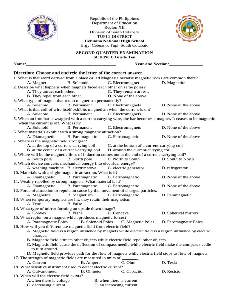 Science 10 Assessment Quarter 2 For Checking | PDF | Electromagnetic Radiation | Mirror