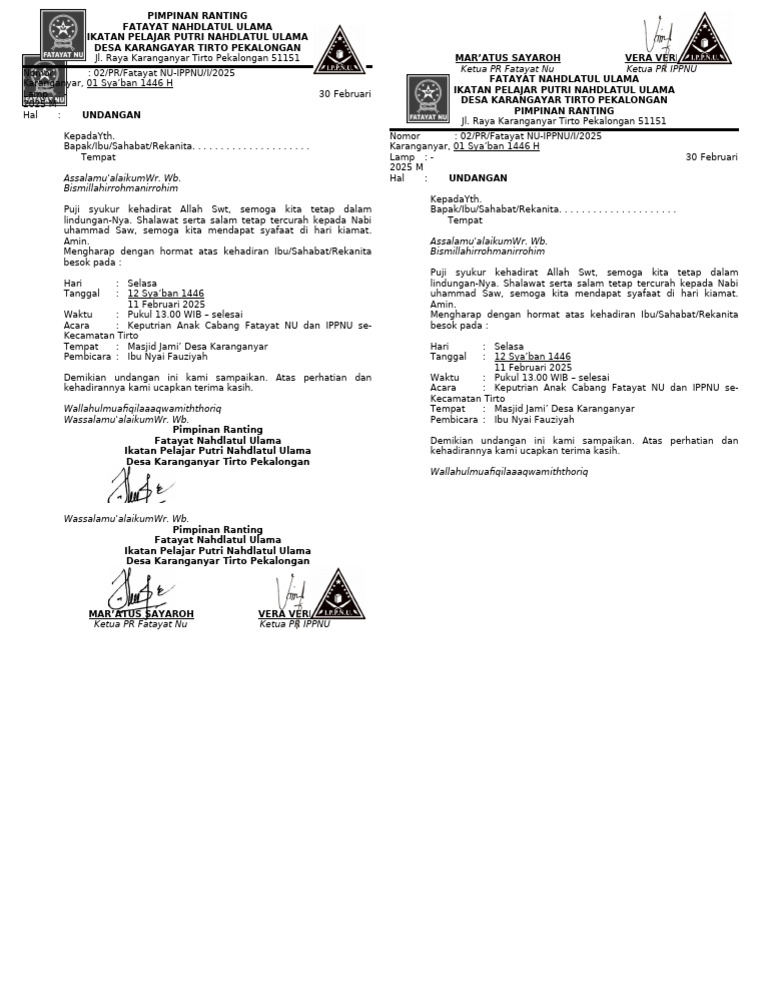 Undangan Keputrian Ranting | PDF