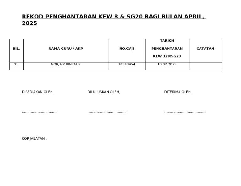 Rekod Penghantaran Kew 8 | PDF