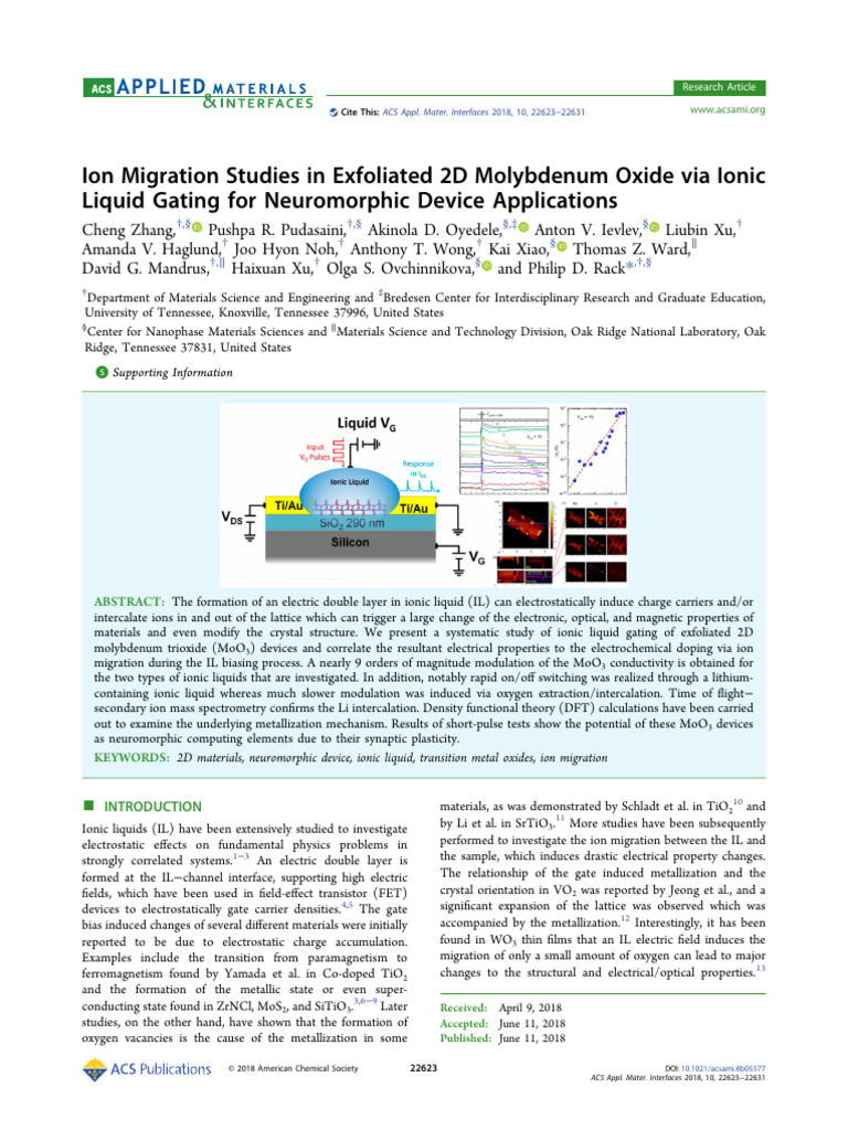 Ion Migration Studies in Exfoliated 2D Molybdenum Oxide via Ionic | PDF | Field Effect ...
