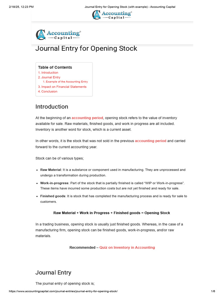 Opening Stock Journal Entry Explained | PDF | Cost Of Goods Sold ...