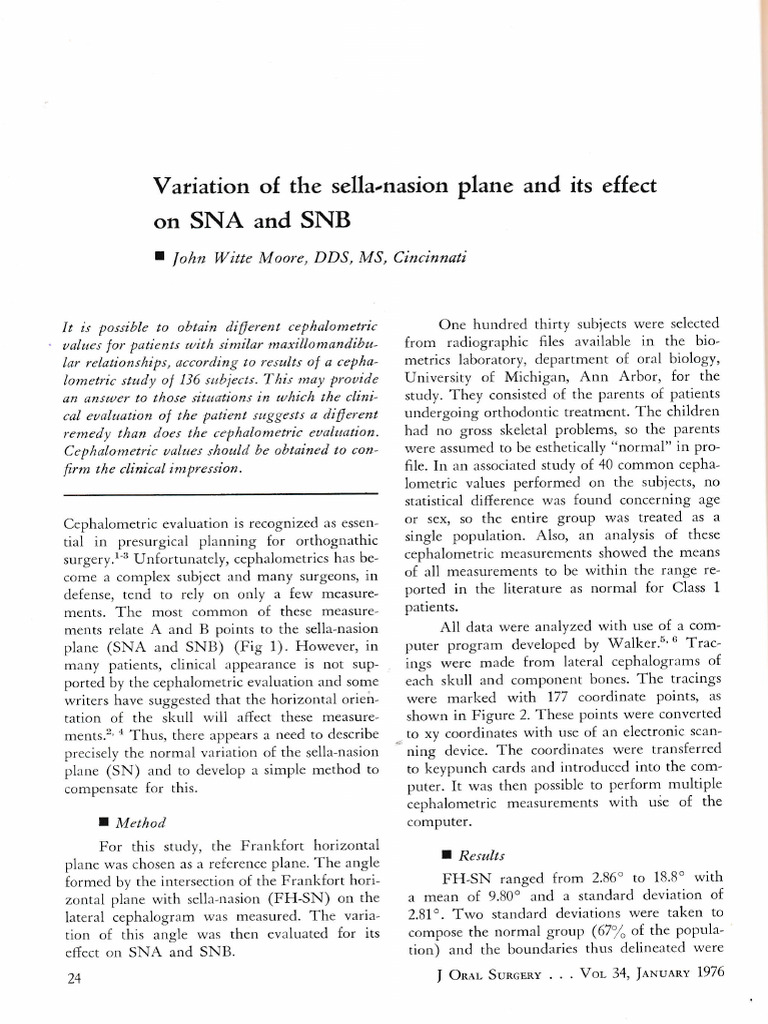 Variation of The Sella-Nasion Plane and Its Effect On SNA and SNB | PDF | Orthodontics ...