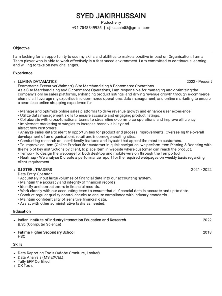 Syed CV | PDF | E Commerce | Data Management