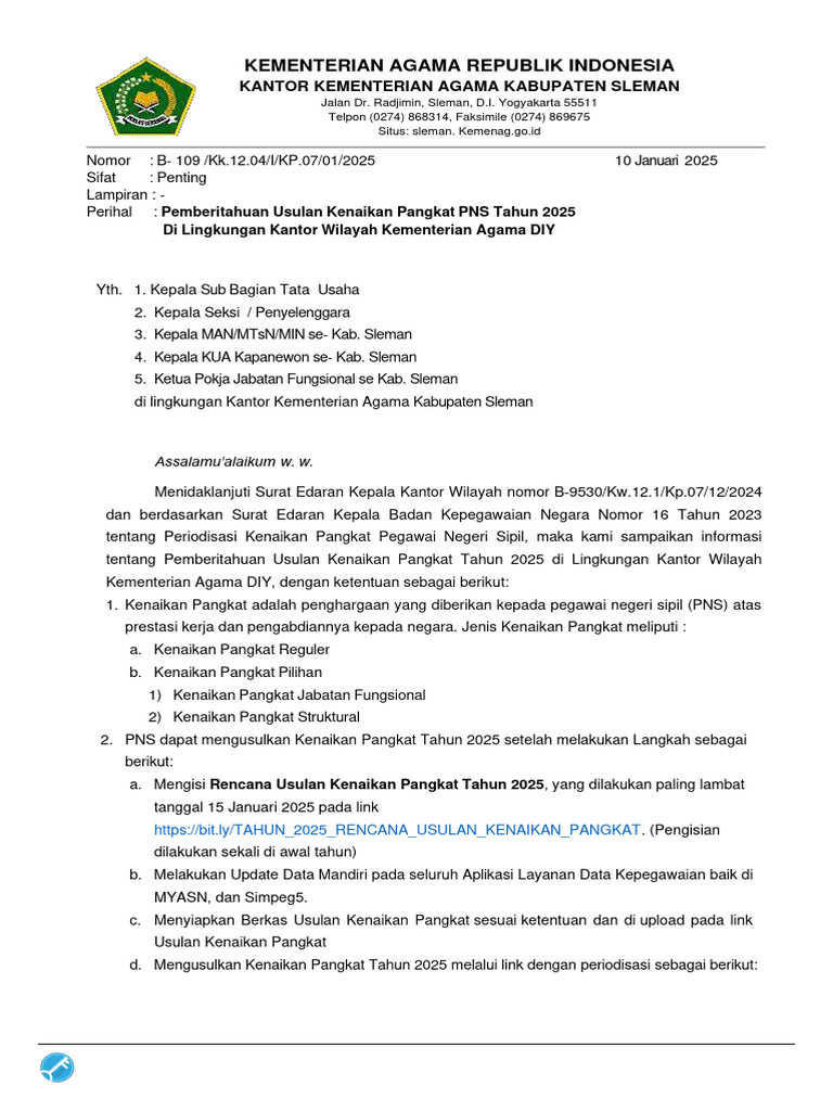 Surat Edaran Kenaikan Pangkat tahun 2025 | PDF