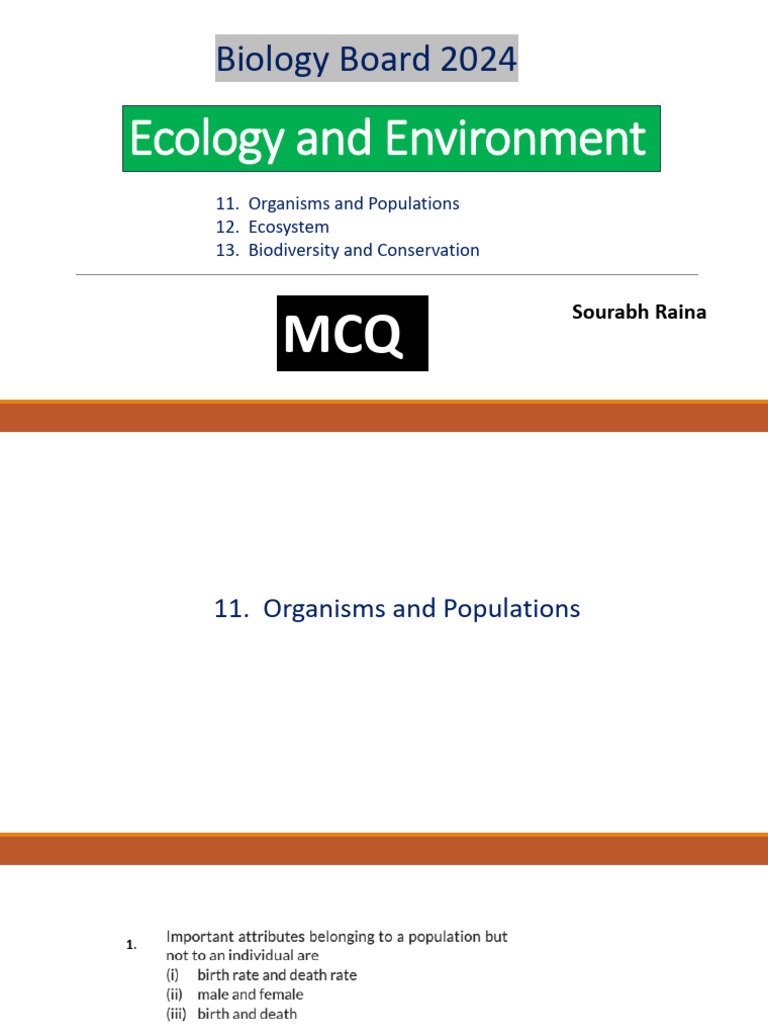 Ecology and Environment MCQ | PDF