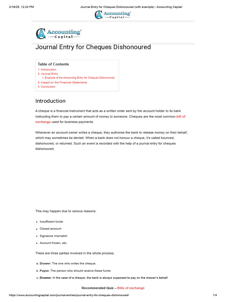 Journal Entry For Cheques Dishonoured (With Example) - Accounting ...