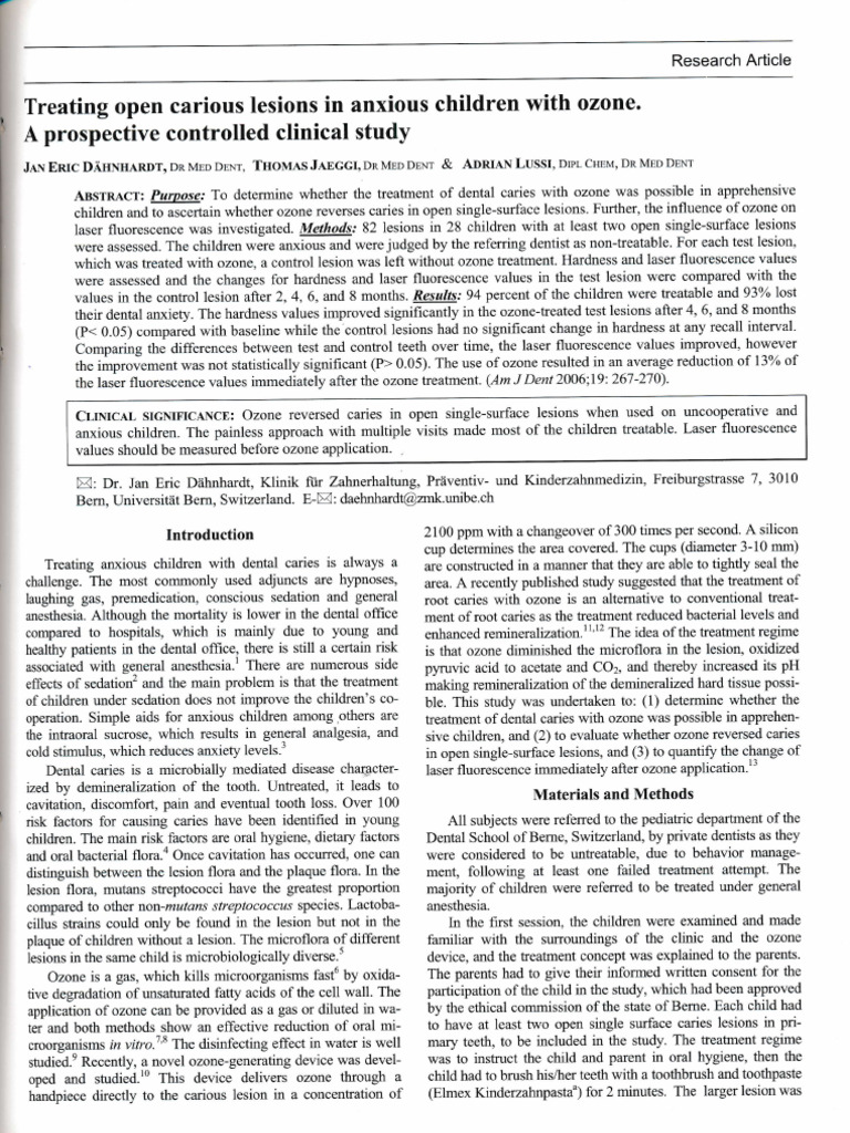 Treating Open Carious Lesions in Anxious Children With Ozone. A ...
