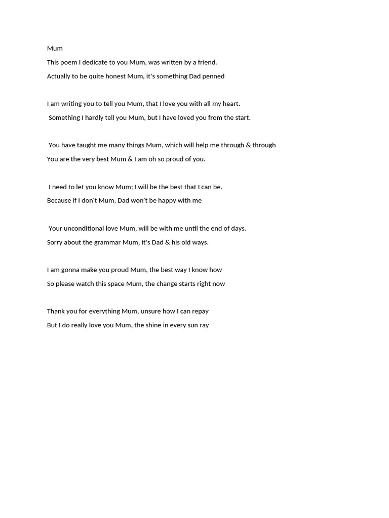 Heartfelt Poem for Mum | PDF