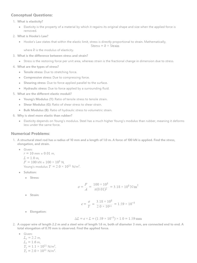 Elasticity and Modulus Q&A | PDF | Elasticity (Physics) | Young's Modulus