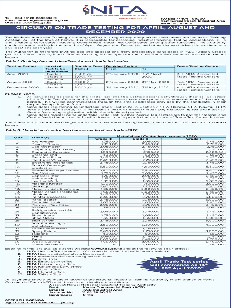 NITA CIrcular On Trade Test For April and August 2020 | PDF | Secondary ...