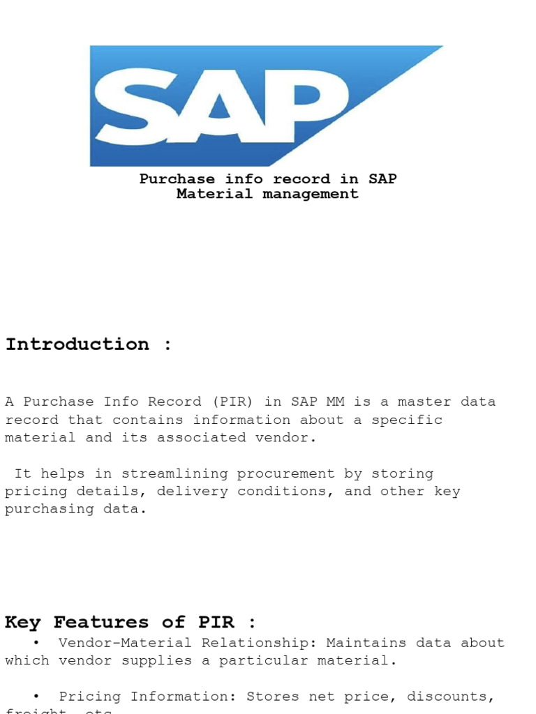 Purchase_Info_Record_PIR_in_SAp | PDF