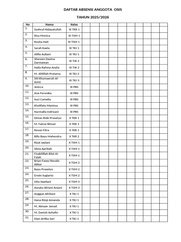 Daftar Absensi Osis | PDF