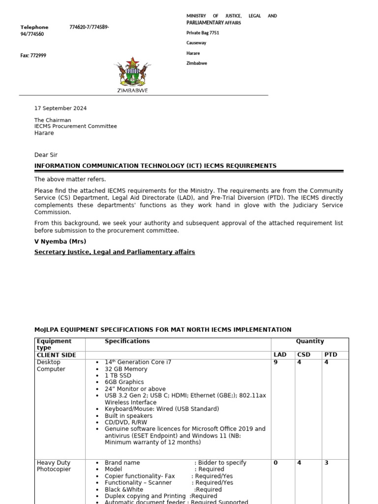 MoJLPA IECMS Mat North - Equipment Specifications | PDF | Usb | Image ...