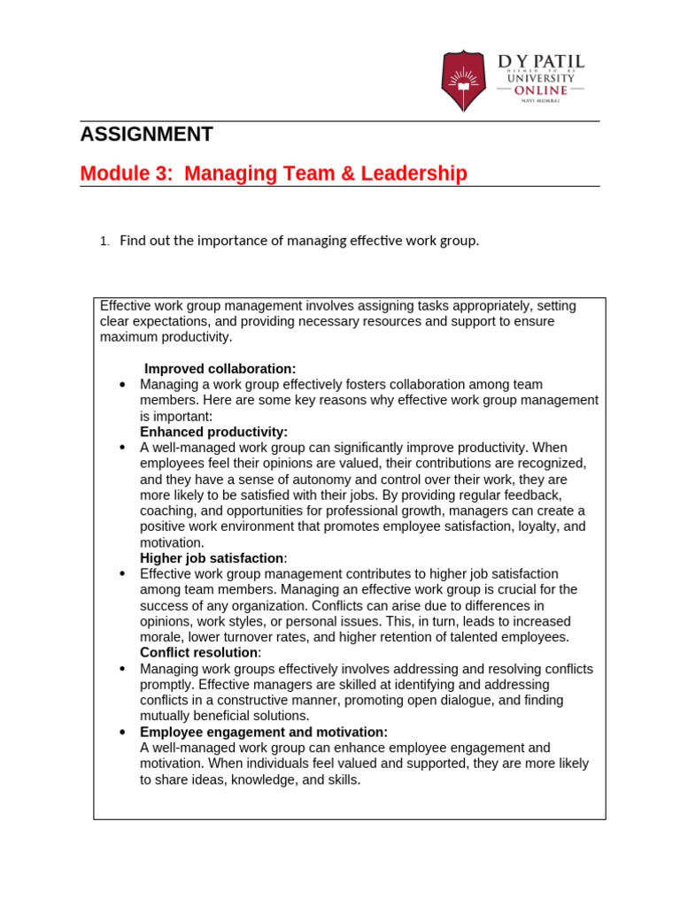 Unit 3 (Assign) Managing Team Leadership | PDF