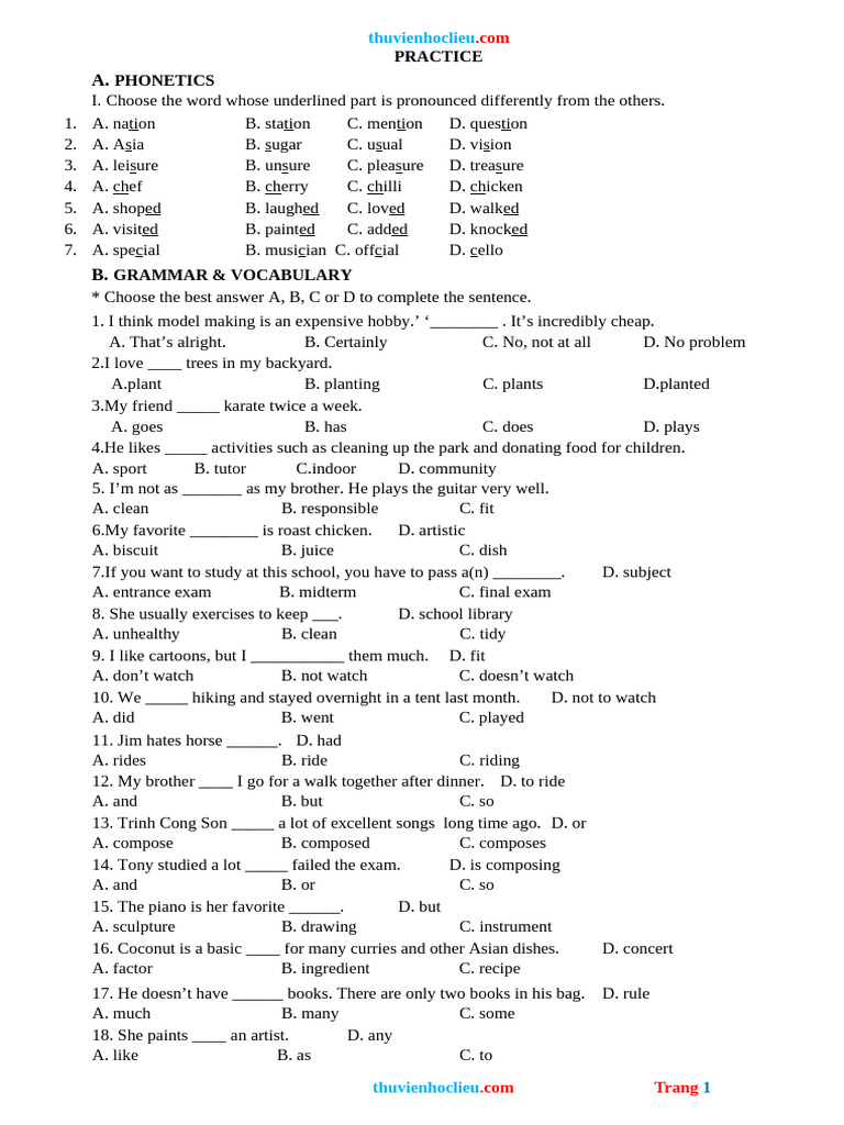 Phonetics and Grammar Practice Exercises | PDF | Meal | Vietnam
