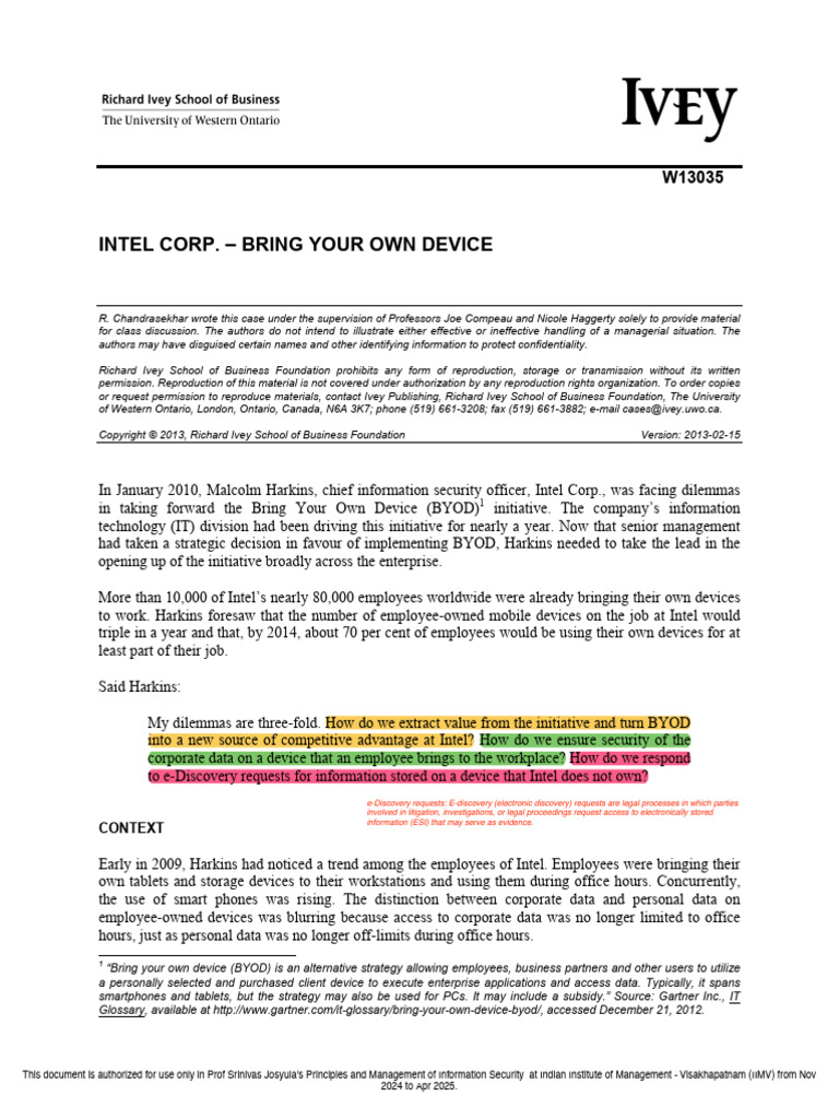 Intel Corp. - Bring Your Own Device | PDF | Computer Security | Security