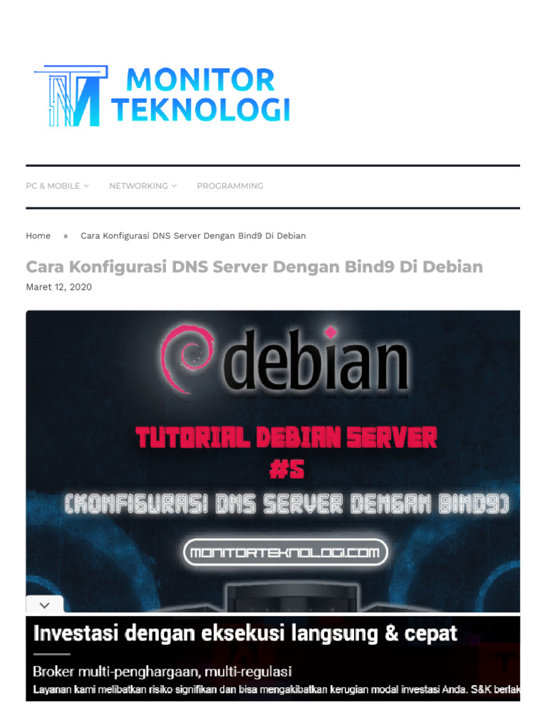 BIND9 - Cara Konfigurasi DNS Server Dengan Bind9 Di Debian - Monitor Teknologi | PDF