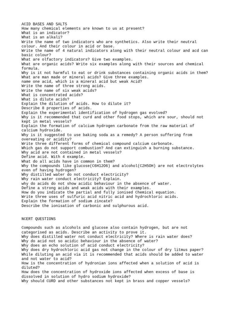 ACID BASES AND SALTS Questions | PDF | Acid | Ph