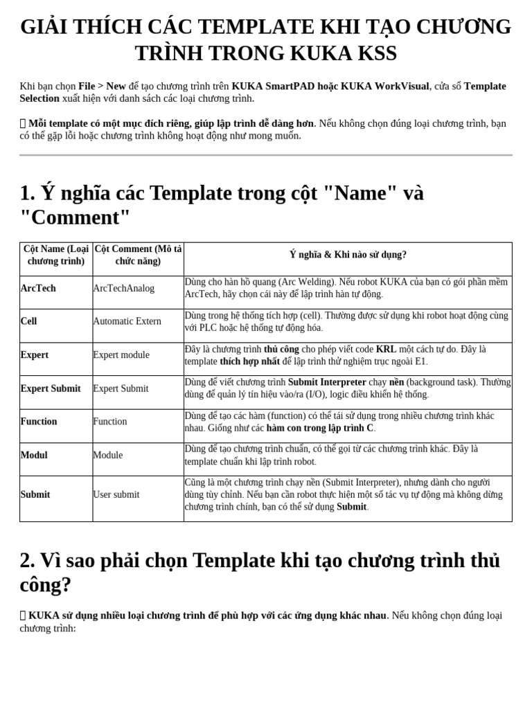 Gi I Thích Các Template Khi T o Chương Trình Trong Kuka KSS | PDF