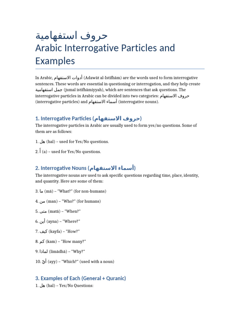 Arabic Interrogative Particles Guide | PDF | Semantic Units | Language ...
