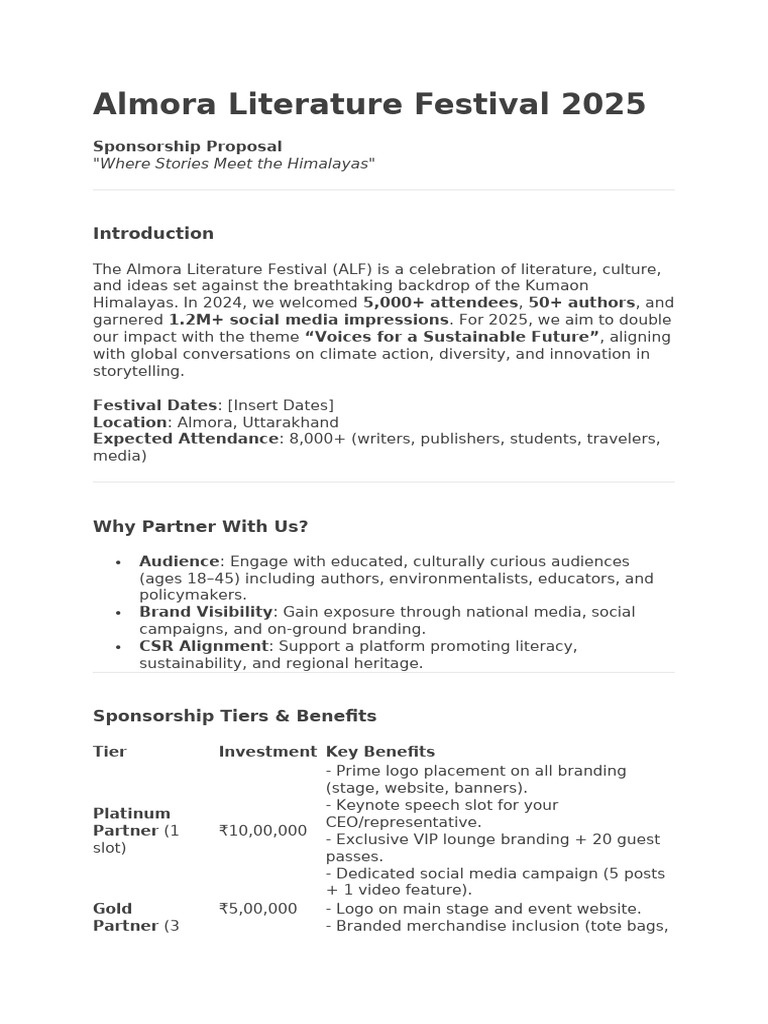 Almora Literature Festival 2025 Proposal | PDF