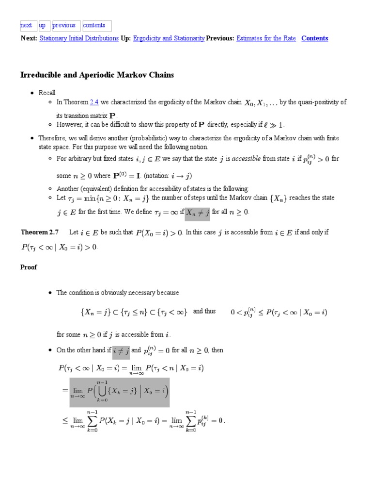 Irreducible and Aperiodic Markov Chains | PDF | Markov Chain ...