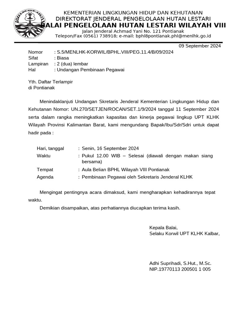 Surat Undangan Pembinaan Sekjen | PDF