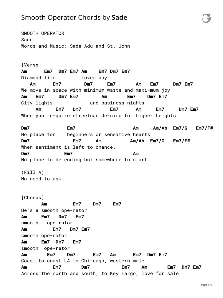 Smooth Operator Chords (ver 3) by Sadetabs @ Ultimate Guitar Archive ...