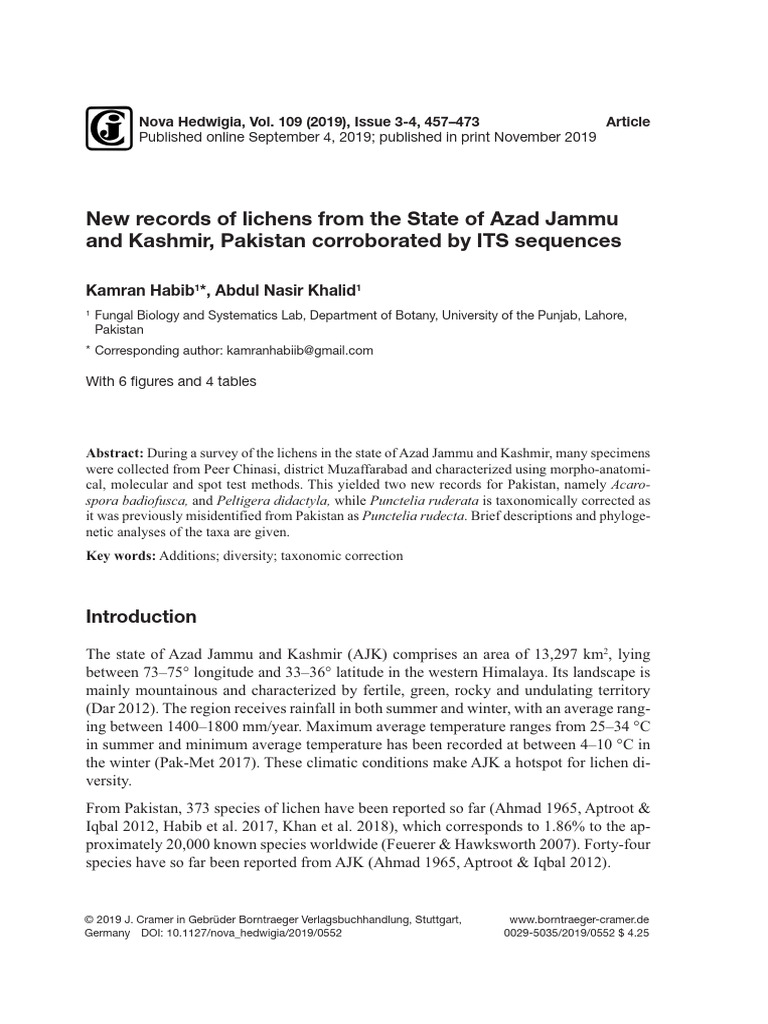 Habib, Khalid - 2019 - New Records of Lichens From The State of Azad Jammu and Kashmir, Pakistan ...
