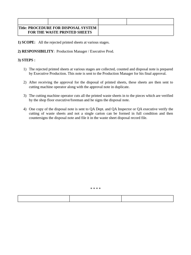 Procedure For Disposal System For Waste Printed Sheets | PDF