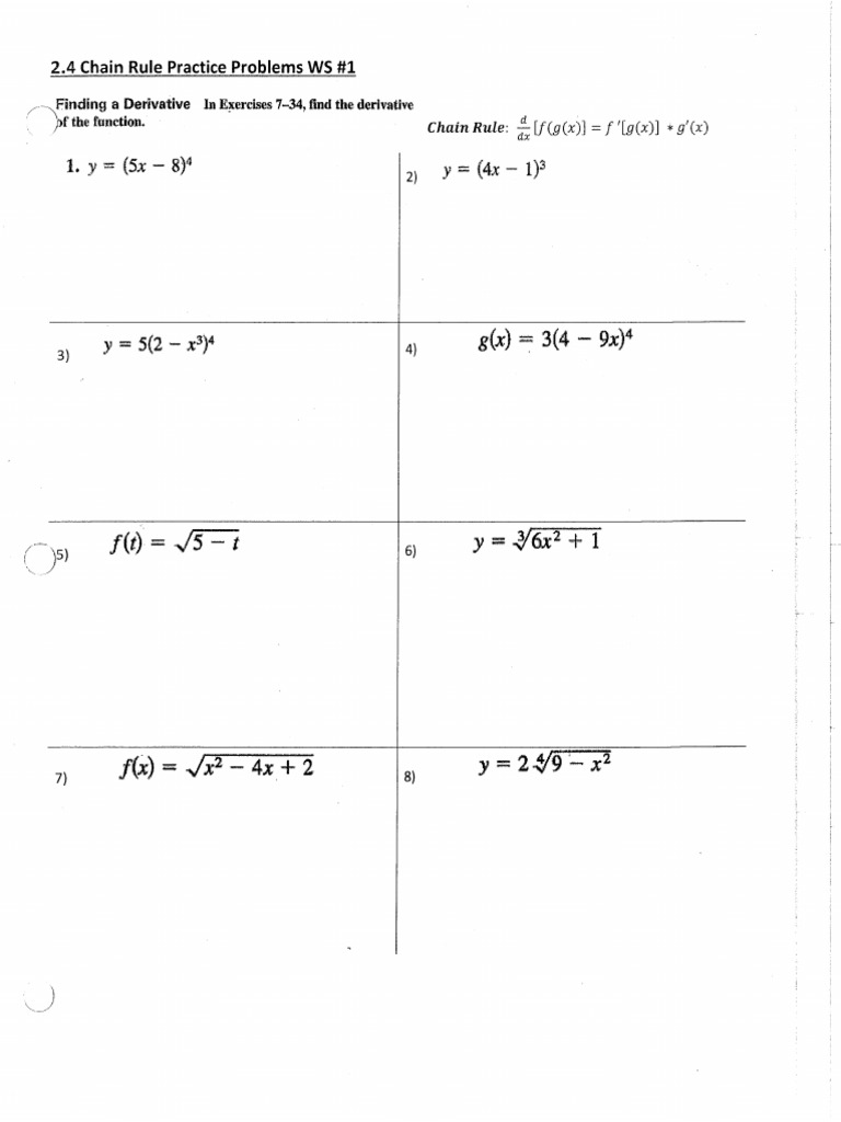 2.4 Chain Rule Practice Ws 1 | PDF